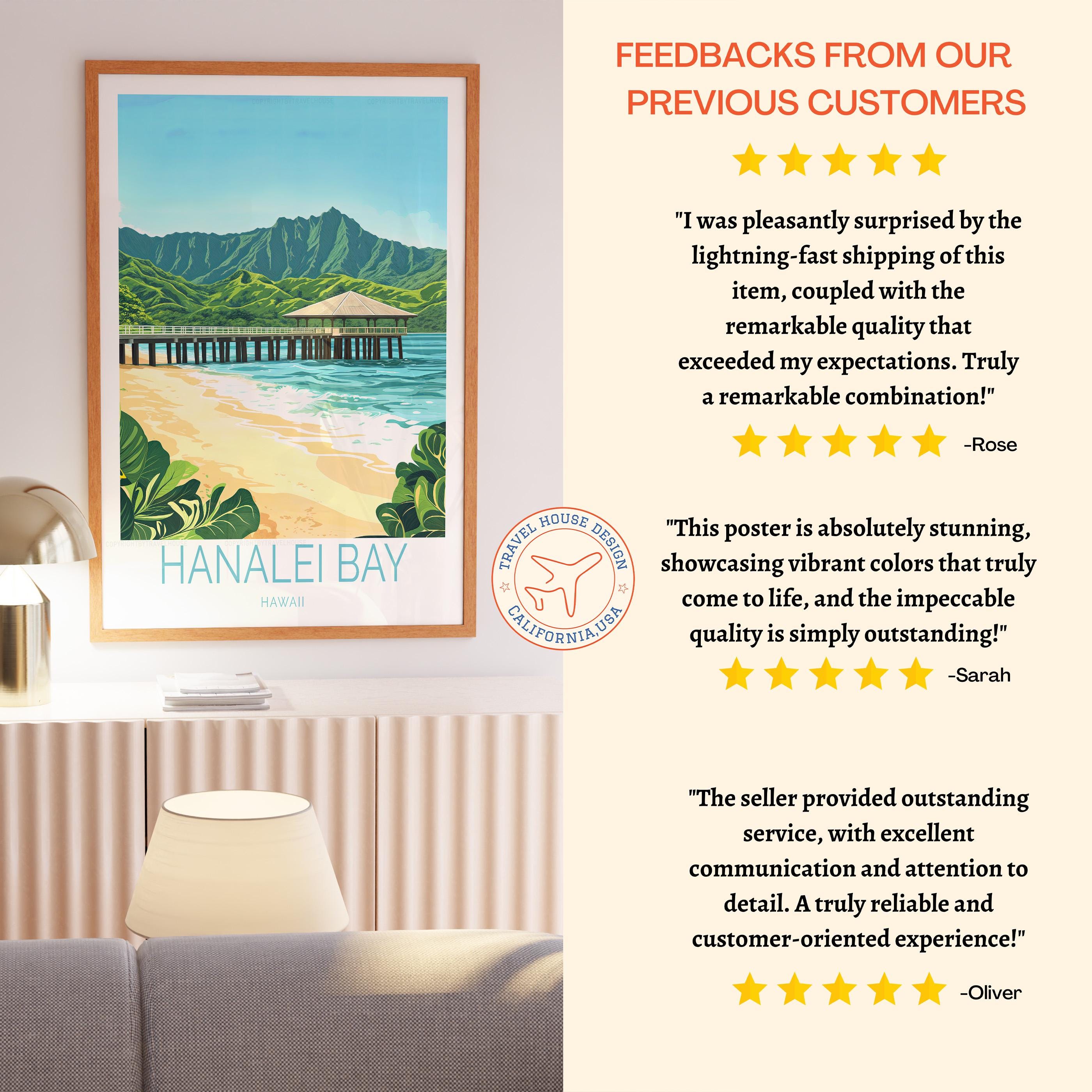 Hanalei Bay Hawaii Travel Poster, Hawaii Travel Print, Hanalei Bay ...