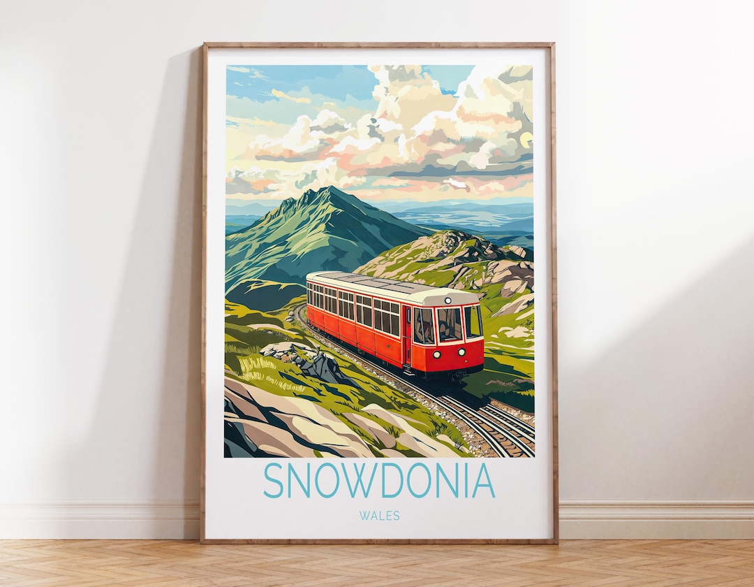Snowdonia Wales Mountain Train Poster – Vintage Travel Wall Art Coastal ...