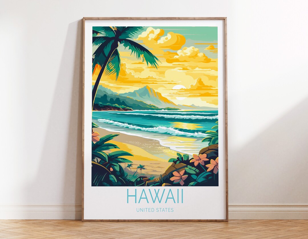 Hawaii Coastal Travel Poster, Kalalau Hawaii Trail Wall Art, Hawaii ...