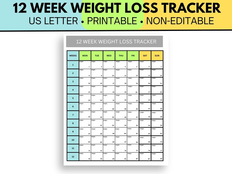 12 Week Weight Loss Tracker - Etsy