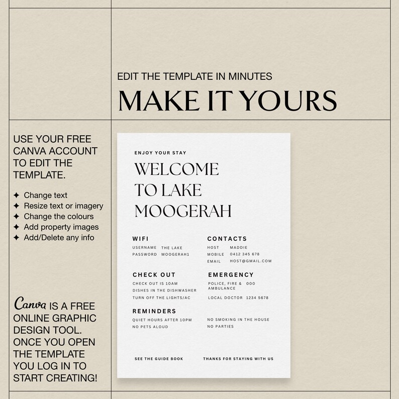 Airbnb Welcome Sign, Editable Canva Template, Printable Short Term ...