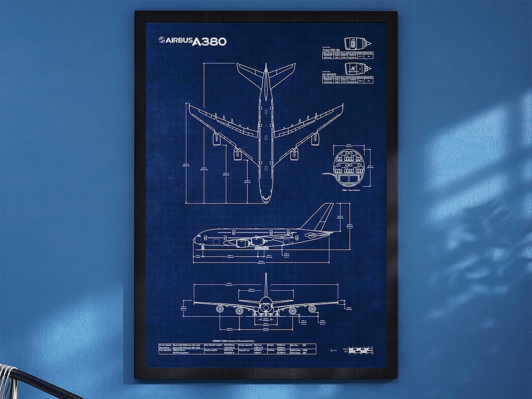 Airbus A380 Blueprint Vertical | Premium Wall Art | Aviation Gift ...