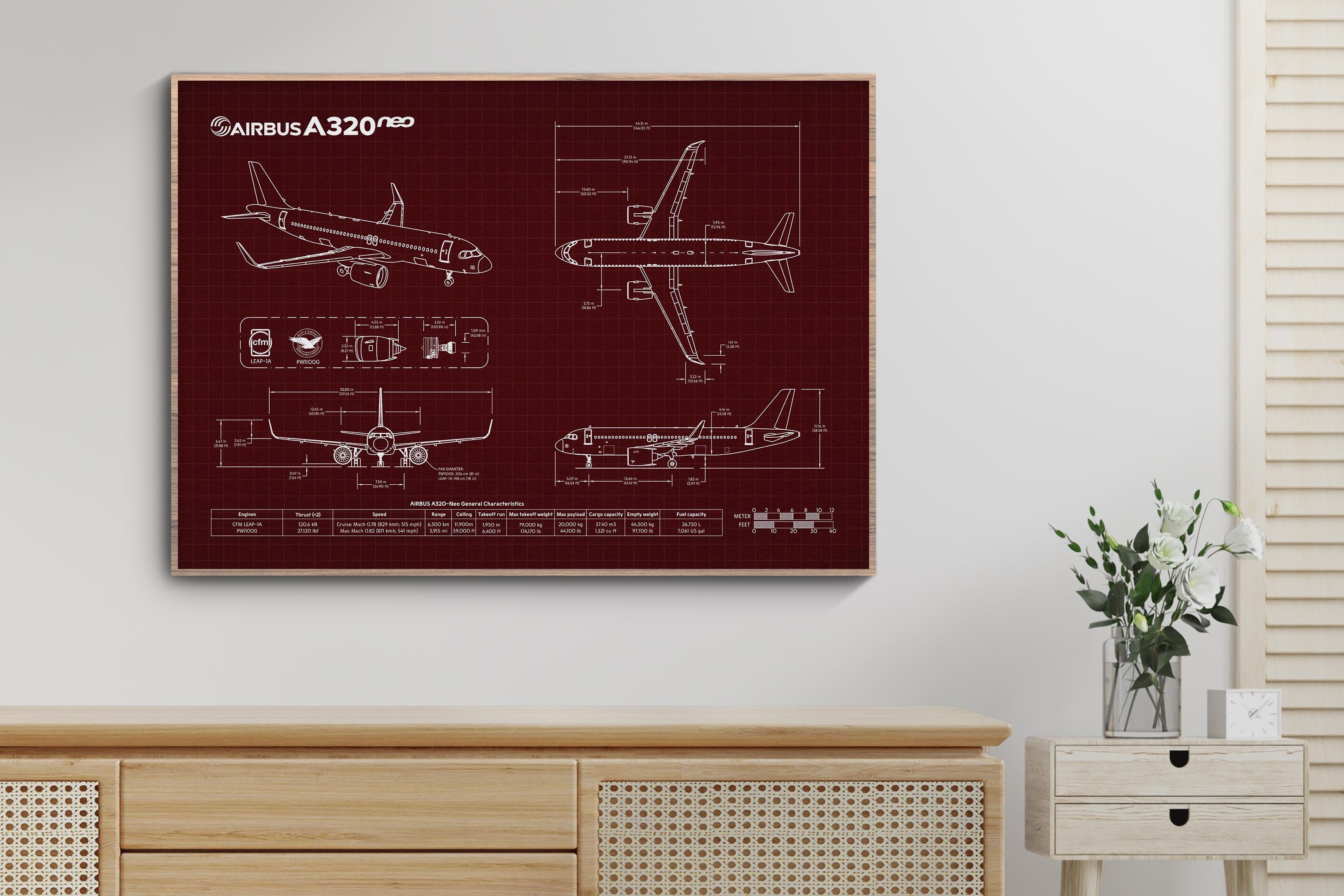 Airbus A320 Neo Horizontal Blueprint Premium Matte Paper Poster - Etsy