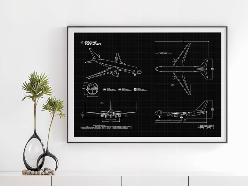 Boeing B767-200 Blueprint Horizontal | Premium Wall Art | Aviation Gift ...