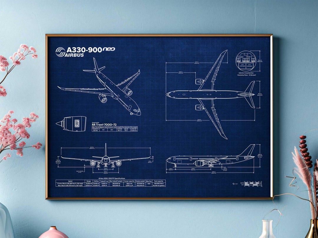 Airbus A330-900neo Blueprint Poster Horizontal | Aviation Wall Art - Etsy