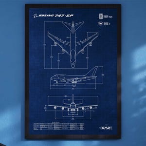 Boeing B747-SP Vertical Blueprint Poster | Pilot Engineer Gift ...
