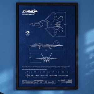 Lockheed Martin F-22 Raptor Blueprint Poster Vertical | Aviation Wall ...
