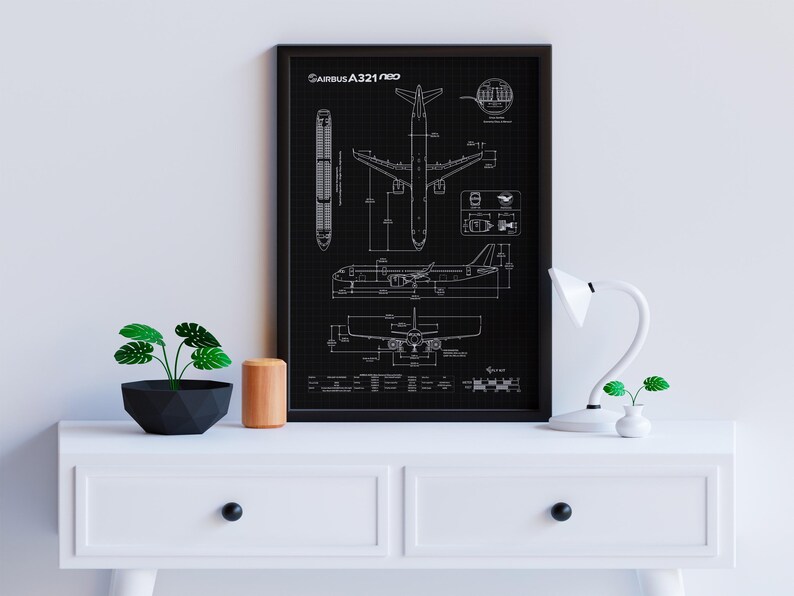 Airbus A321neo Blueprint vertical Premium Poster Aviation Poster ...