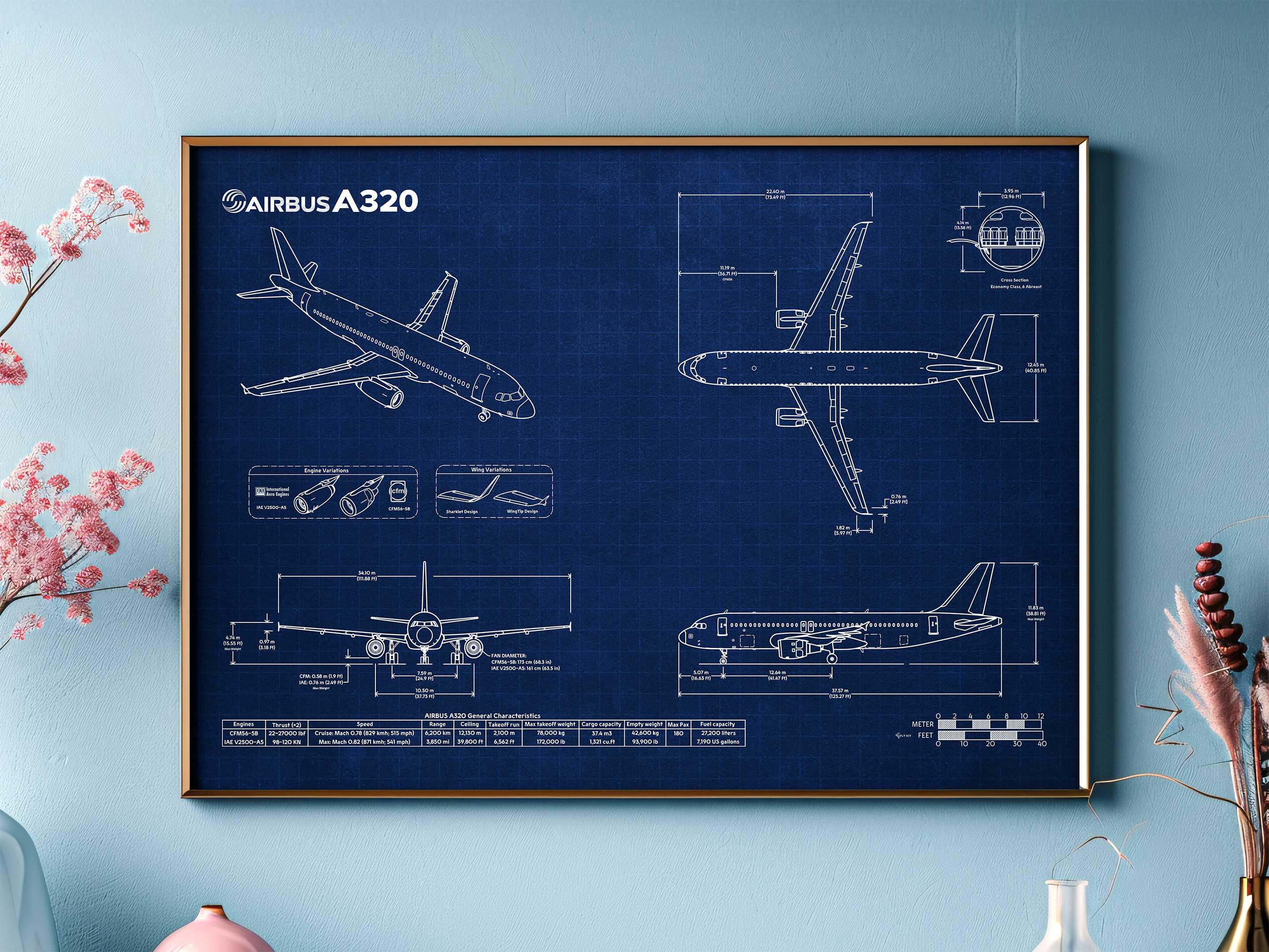Airbus A320 Blueprint Poster Horizontal | Aviation Wall Art - Etsy