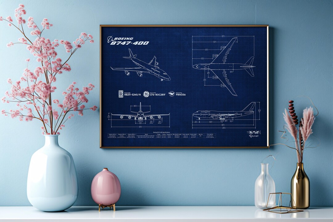 Boeing B747-400 Blueprint horizontal Premium Poster Aviation Wall Art ...