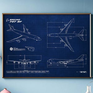 Boeing B747-8F Blueprint Poster Horizontal | Aviation Wall Art - Etsy