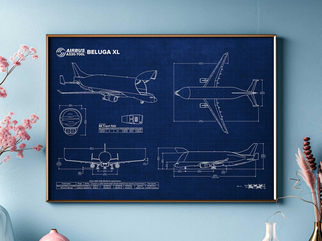 Airbus A330-700L Beluga XL Horizontal Blueprint Poster Aviation ...