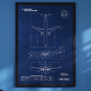 Boeing B737 MAX 10 Vertical Blueprint Premium Poster Aviation Art Pilot ...