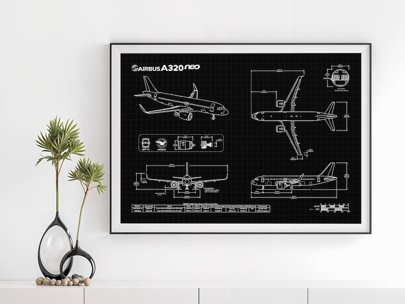 Airbus A320neo Blueprint Poster Horizontal | Aviation Wall Art - Etsy