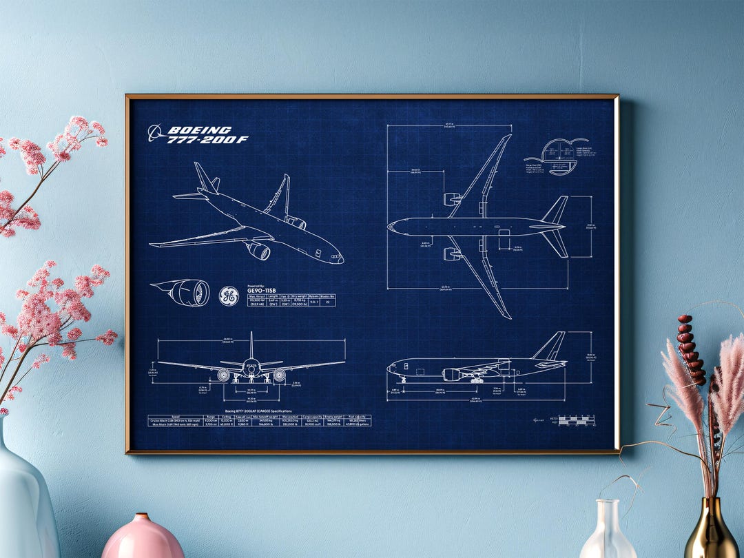 Boeing B777F (B777-200LRF) Blueprint Horizontal | Premium Wall Art ...