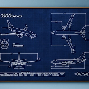 Boeing B737-700 Horizontal Blueprint Premium Poster Aviation Wall Art ...