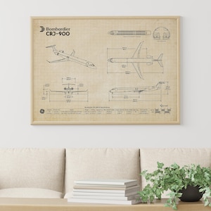 Bombardier CRJ-900 mitsubishi Horizontal Blueprint Premium Poster ...