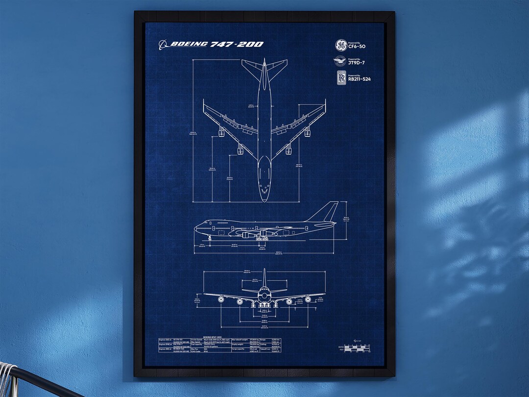 Boeing 747-200 Blueprint Poster: Aviation Wall Art, Pilot Gift - Etsy