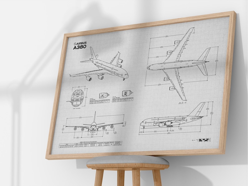 Airbus A380-800 Blueprint Poster Horizontal | Aviation Wall Art - Etsy