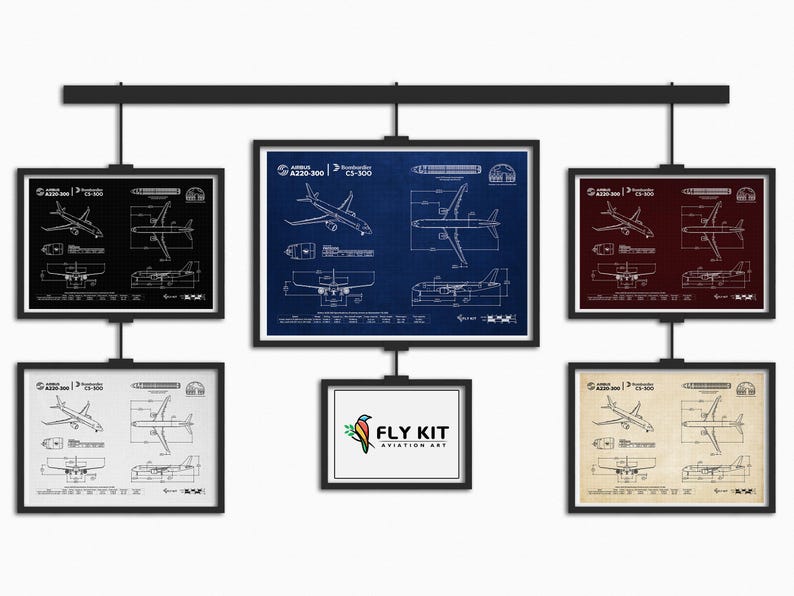 Airbus A220-300 Blueprint Poster: Aviation Wall Art (digital Available ...