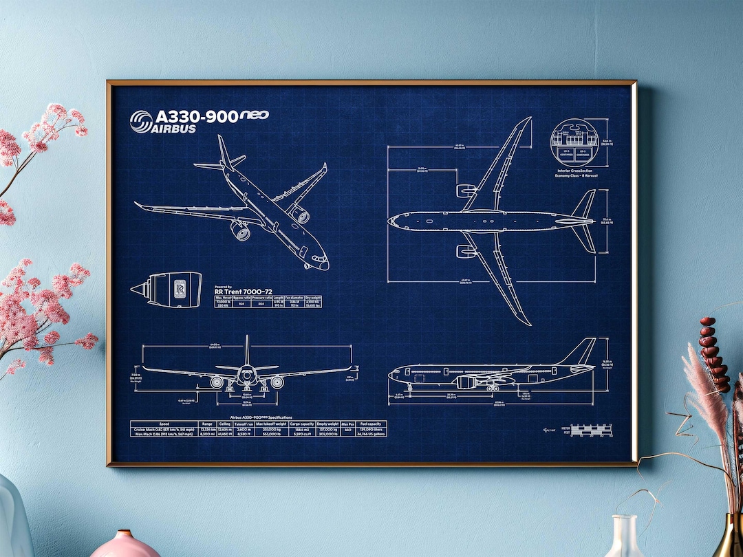 Airbus A330-900 NEO Blueprint Horizontal | Premium Wall Art | Aviation ...