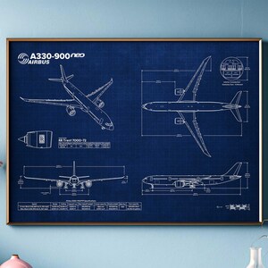 Airbus A330-900 NEO Blueprint Horizontal | Premium Wall Art | Aviation ...