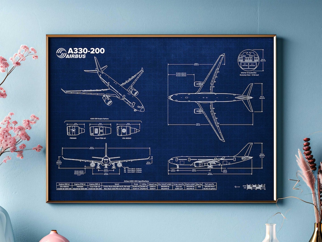 Airbus A330-200 Blueprint Horizontal | Premium Wall Art | Aviation Gift ...