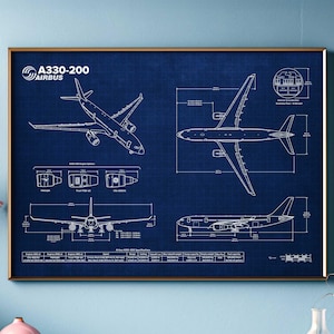Airbus A330-200 Blueprint Horizontal | Premium Wall Art | Aviation Gift ...