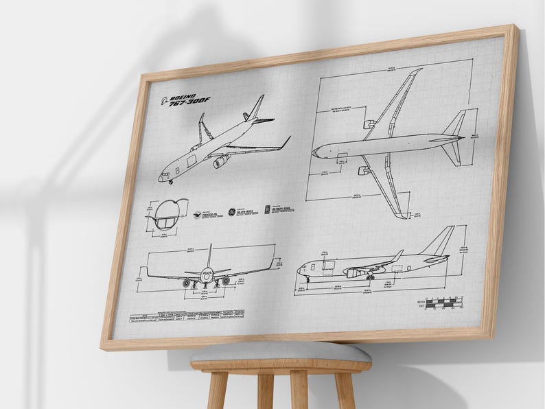 Boeing B767-300F Blueprint Poster Horizontal | Aviation Wall Art - Etsy