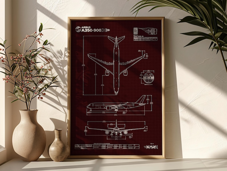 Airbus A350-900 Blueprint Vertical | Premium Wall Art | Aviation Gift ...
