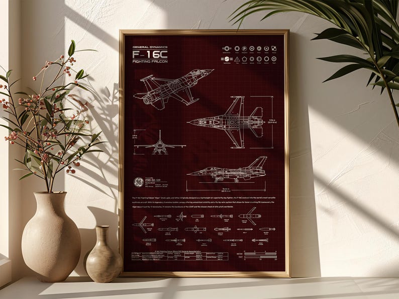Lockheed Martin F-16C (general Dynamics) Blueprint Poster Vertical ...
