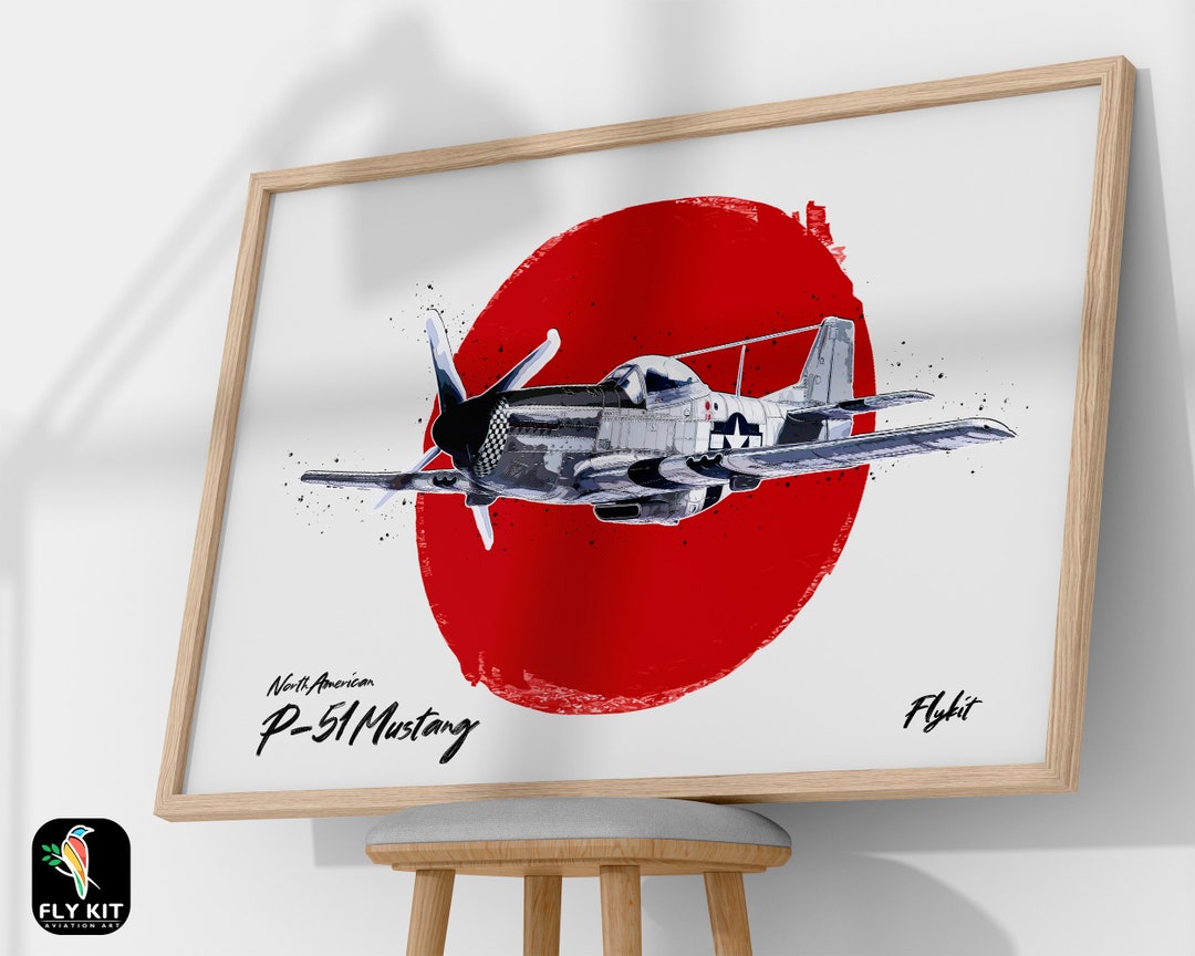 P-51 Mustang Art Print | WWII Fighter Plane, Red Sun Poster - Etsy