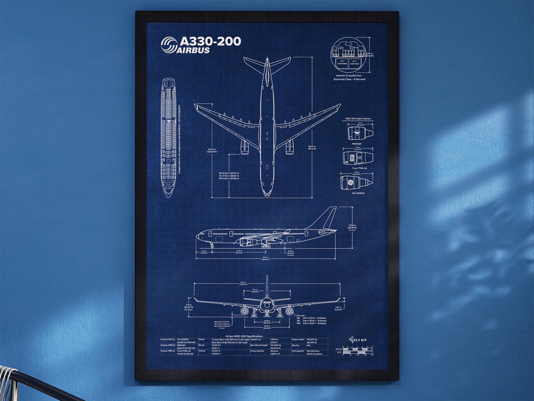 Airbus A330-200 Blueprint vertical Premium Poster Aviation Poster ...