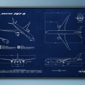 Boeing B787-9 Horizontal Blueprint Premium Poster Aviation Wall Art ...