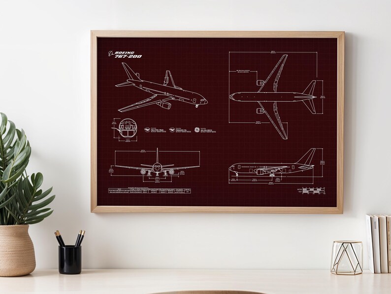 Boeing B767-200 Blueprint Horizontal | Premium Wall Art | Aviation Gift ...