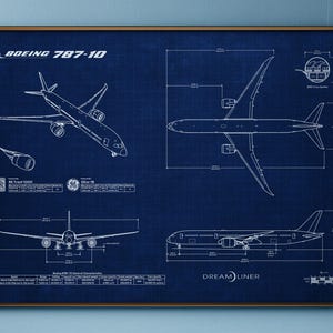 Boeing B787-10 Horizontal Blueprint Premium Poster Aviation Wall Art ...