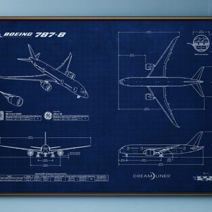 Boeing B787-8 Horizontal Blueprint Premium Poster Aviation Wall Art ...