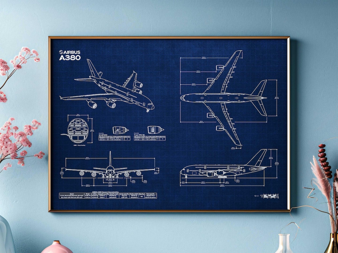 Airbus A380-800 Blueprint Poster Horizontal | Aviation Wall Art - Etsy