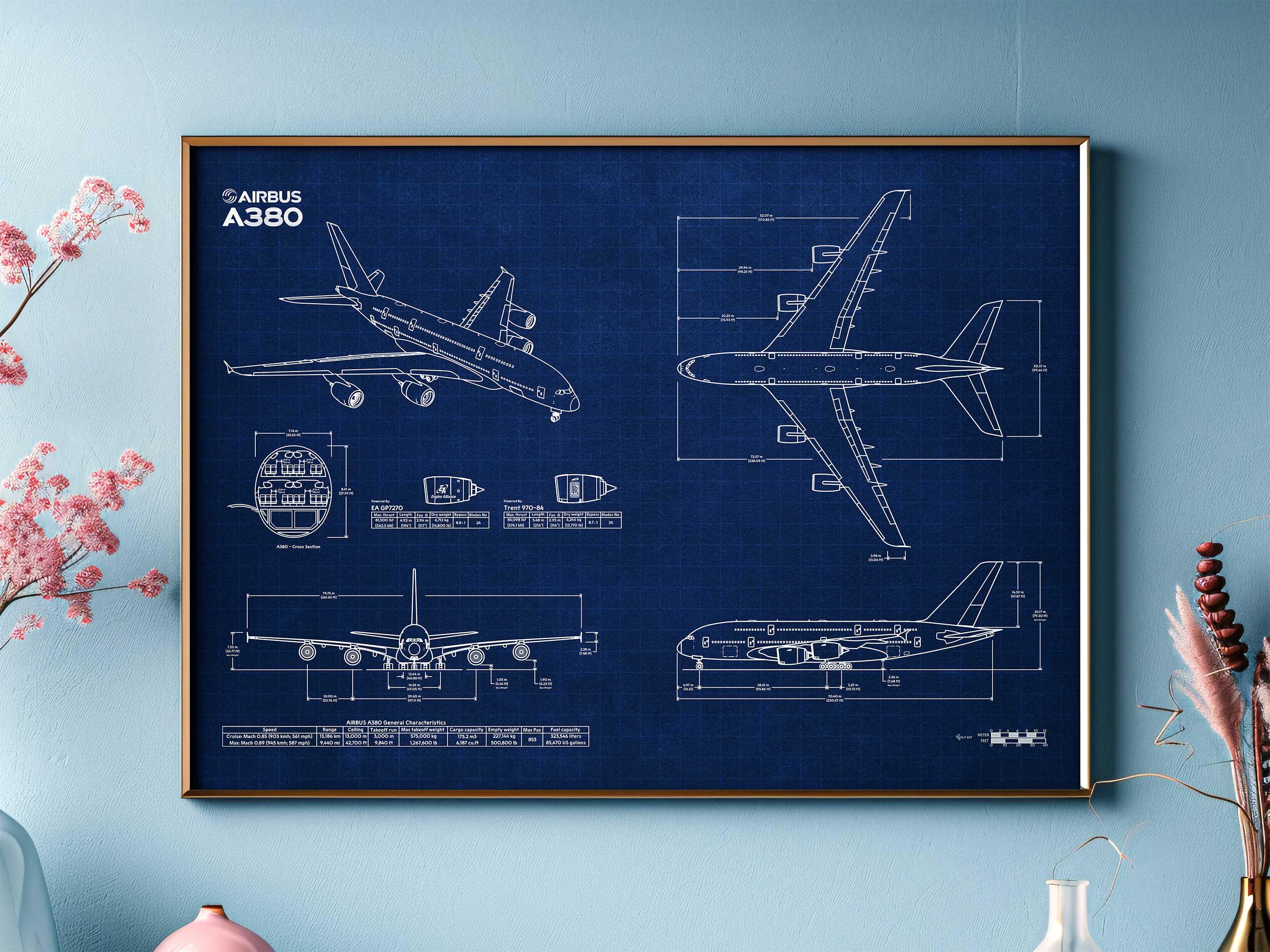 Airbus A380-800 Blueprint Poster Horizontal | Aviation Wall Art - Etsy