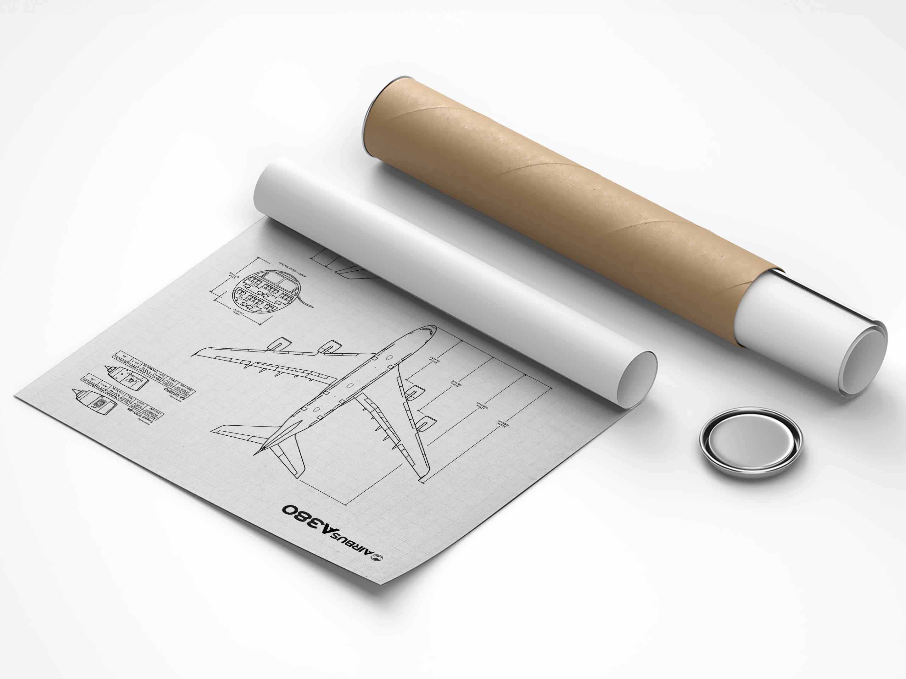 Airbus A380-800 Vertical Blueprint Premium Poster Airplane Decor Pilot ...