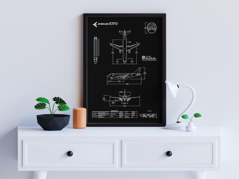 Embraer E170 Blueprint Poster Vertical | Aviation Wall Art - Etsy