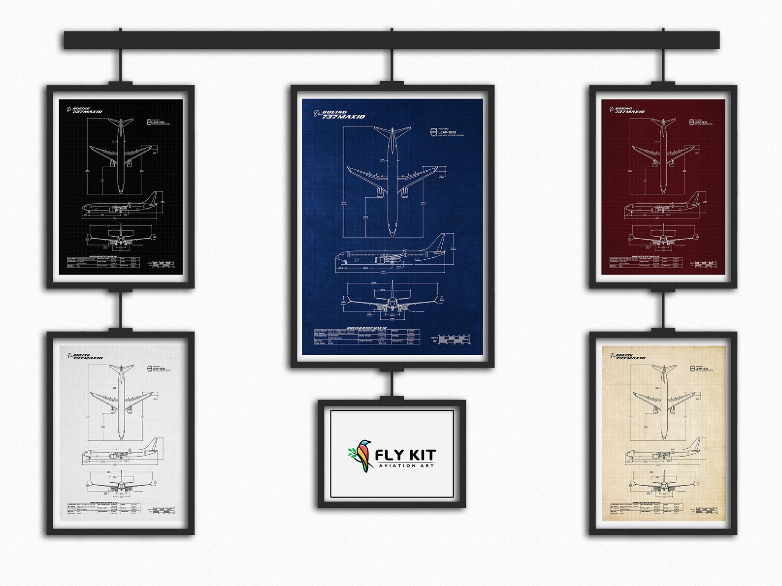 Boeing 737 MAX 10 Vertical Blueprint Premium Poster Aviation Art Pilot ...