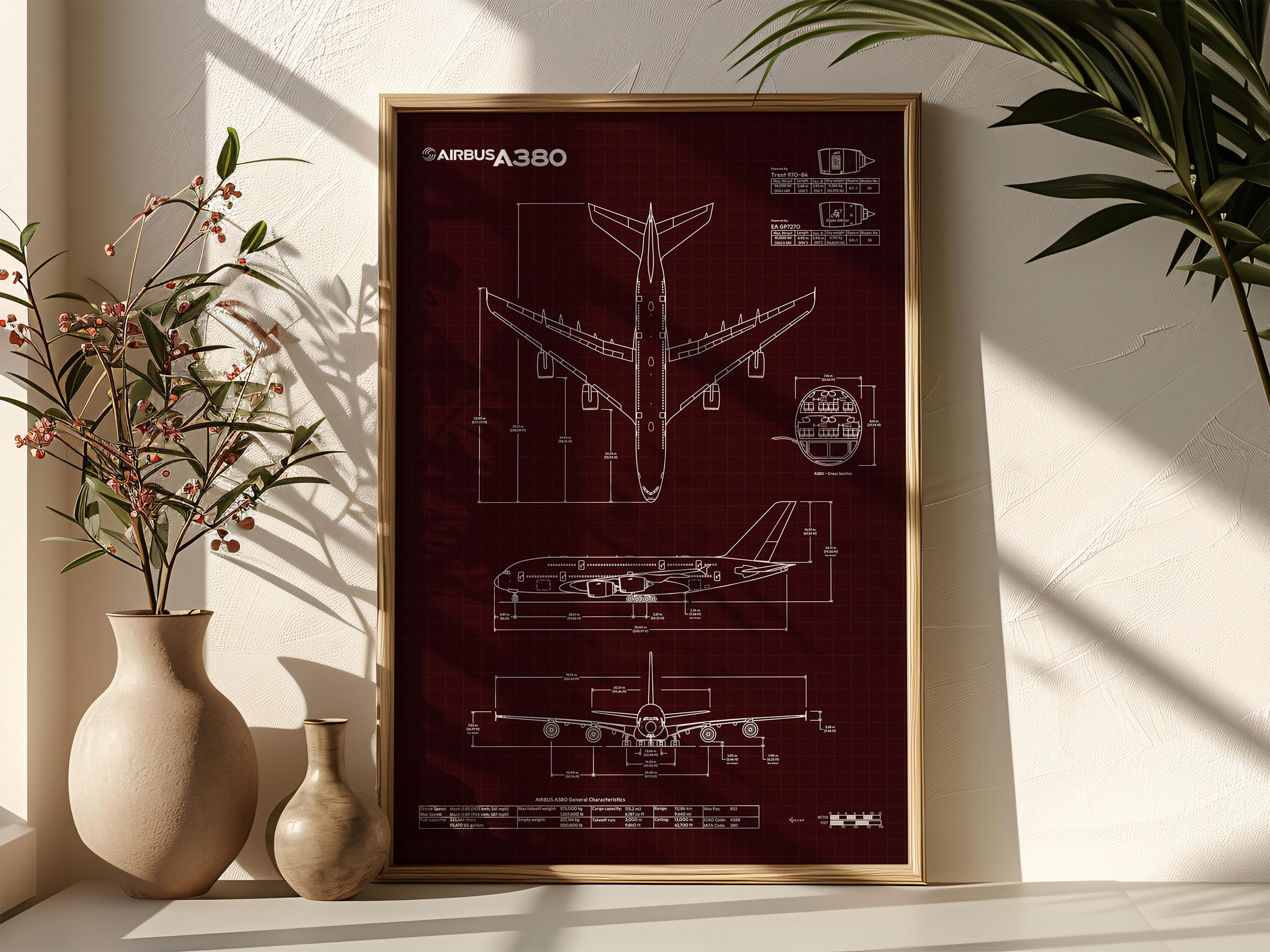 Airbus A380-800 Blueprint Poster Vertical | Aviation Wall Art - Etsy