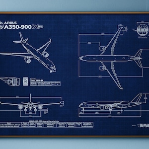 Airbus A350-900 Horizontal Blueprint Premium Poster Aviation Wall Art ...