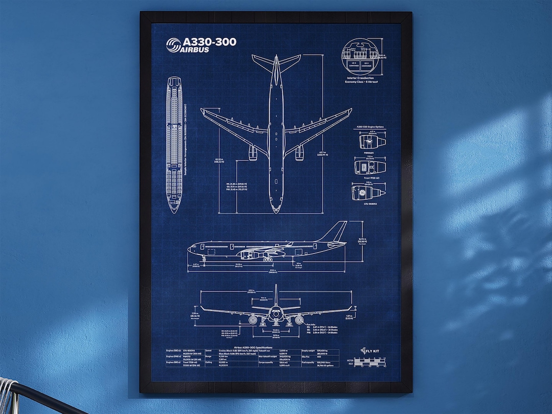 Airbus A330-300 Blueprint vertical Premium Poster Aviation Poster ...