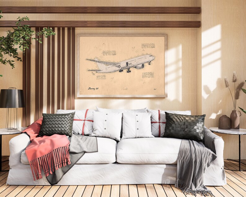 Boeing B787 Dreamliner Vintage Sketch Art Print | Aviation Wall Art ...