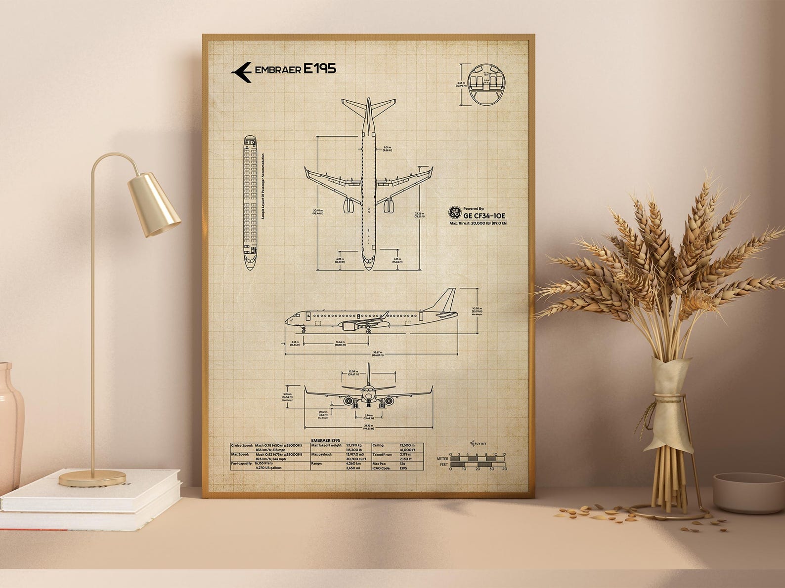 Embraer E195 Blueprint Poster Vertical | Aviation Wall Art - Etsy