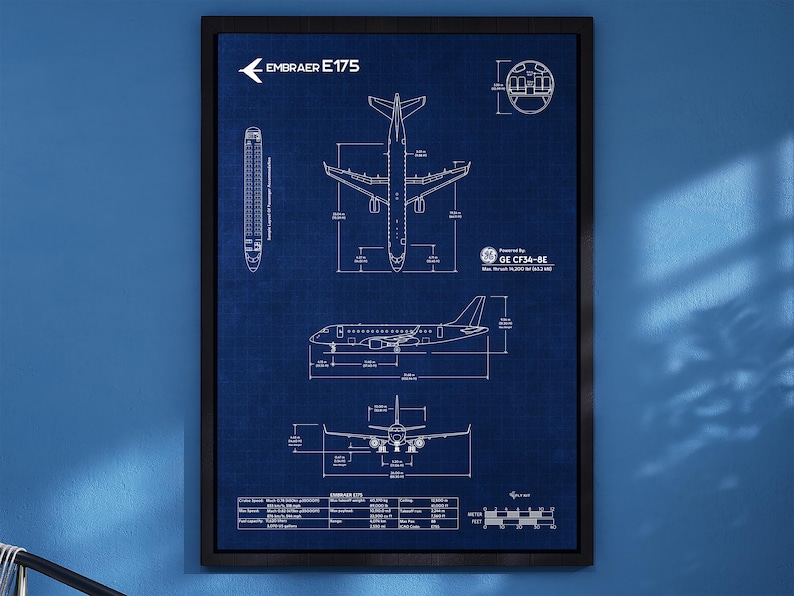 Embraer E175 Blueprint Poster: Aviation Wall Art, Pilot Gift - Etsy