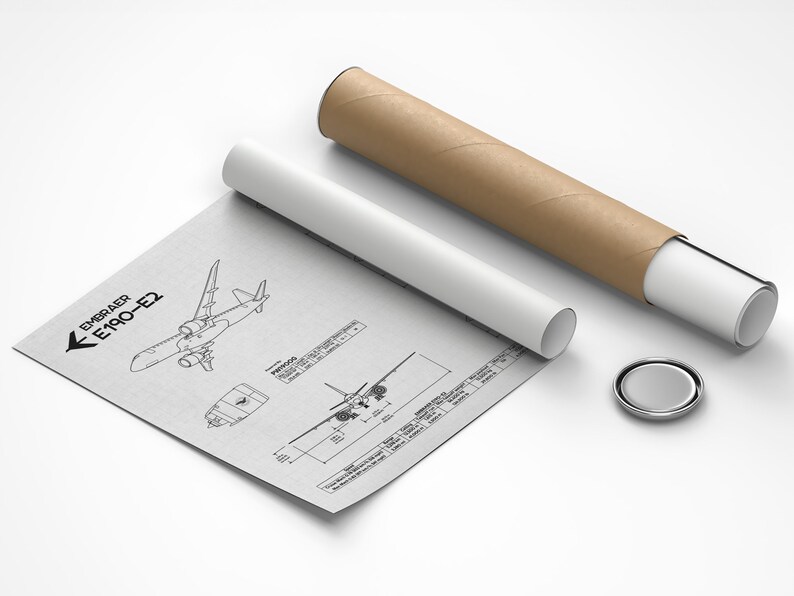 Embraer E190-E2 Blueprint Poster Horizontal | Premium Poster | Aviation ...