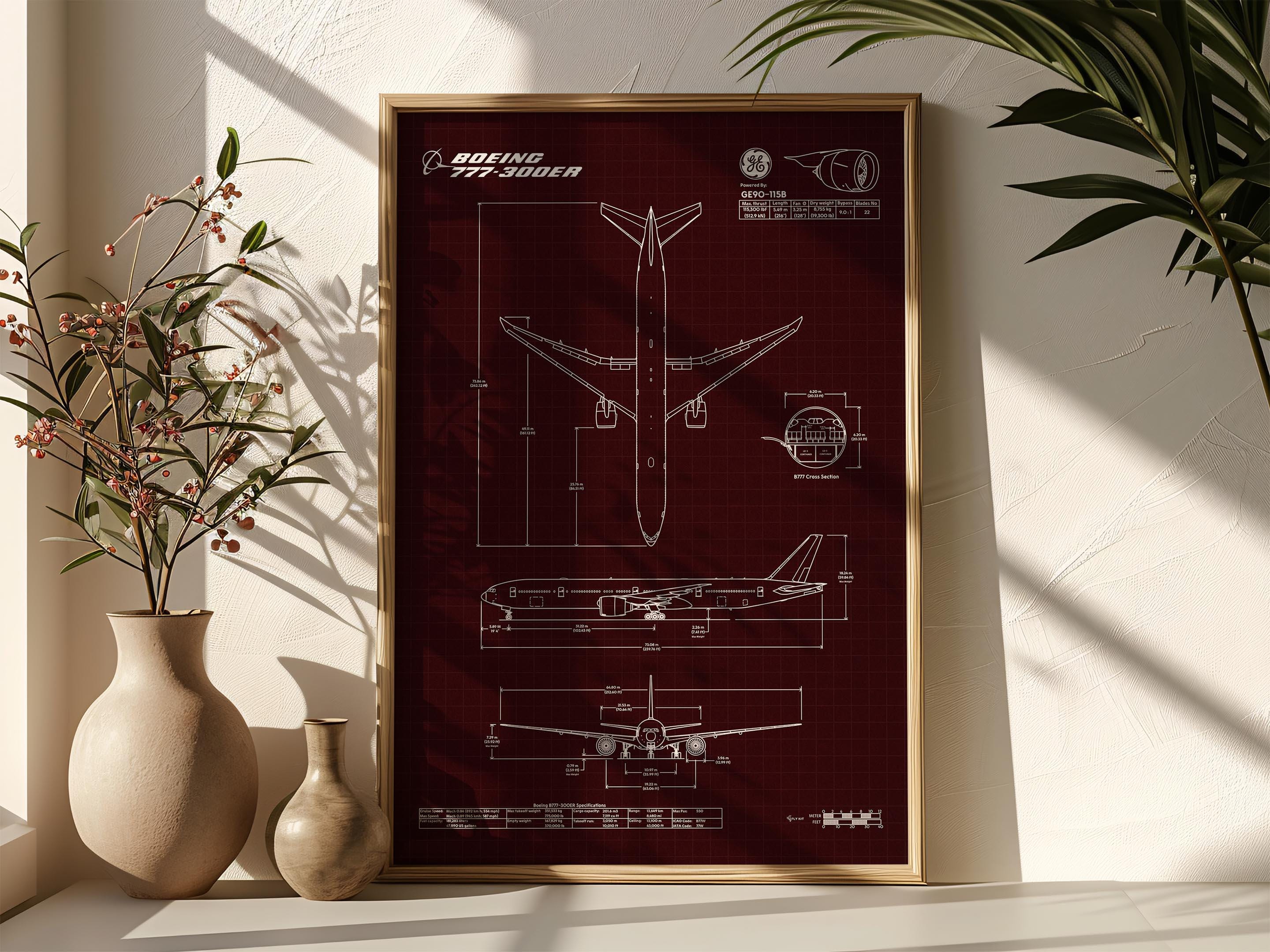 Boeing B777-300ER Blueprint Poster Vertical | Aviation Wall Art - Etsy